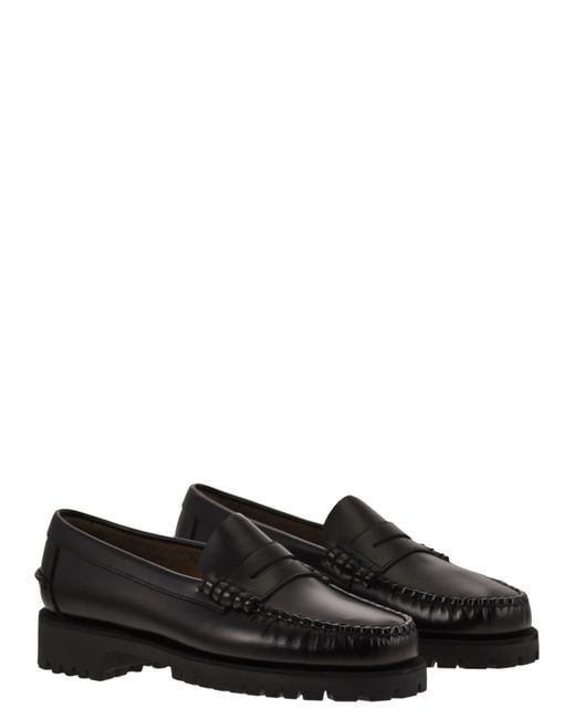 Sebago Dan Leather Moccasin in Black | Lyst