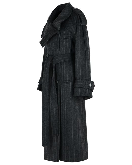 Sportmax 'Arold' Pinstripe Trench Coat in Black | Lyst UK