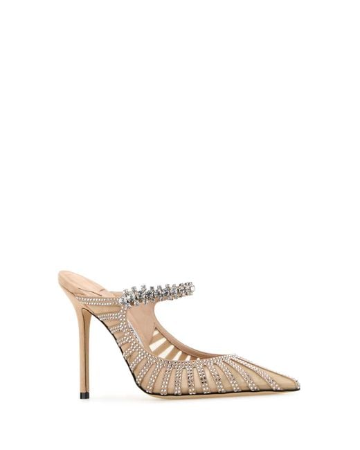 Jimmy Choo Embellished Leather And Mesh Bing 100 Mules in Pink | Lyst