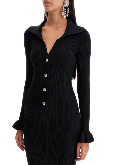 Self-Portrait "Knit Midi Dress With Button Detailing in Black | Lyst