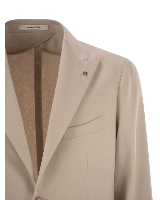 Tagliatore Refined Cashmere Jacket With Iconic Logo Pin in Natural for ...