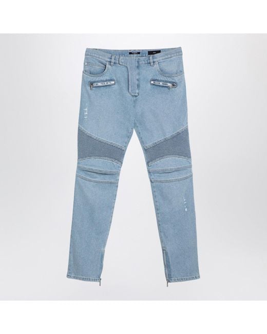Balmain Light Denim Biker Jeans in Blue for Men | Lyst