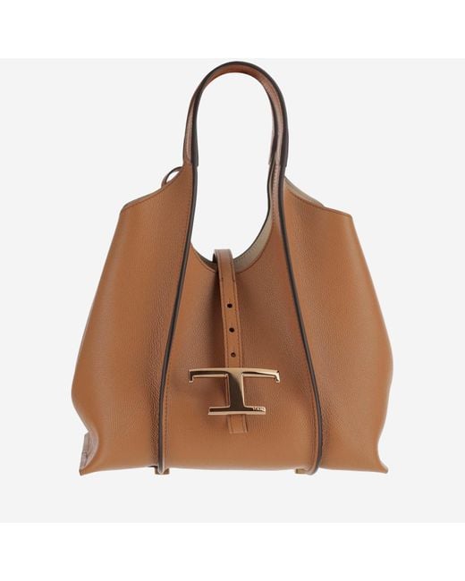 Tod's Timeless Leather Mini T Hobo Bag in Brown | Lyst