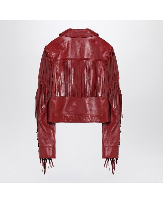 Chloé Fringed Leather Jacket in Red | Lyst