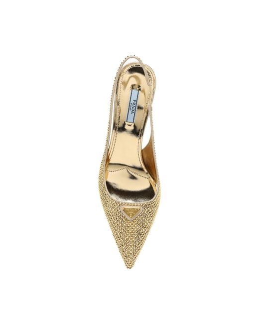 Prada Crystal Embellished Slingback Heels in Metallic | Lyst