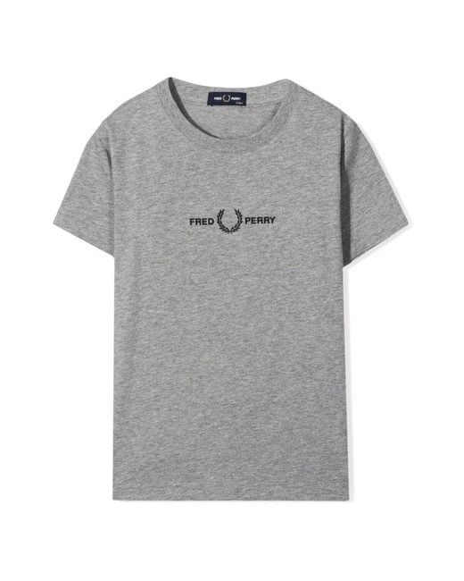 Fred Perry Embroidered T Shirt in Grey | Lyst UK