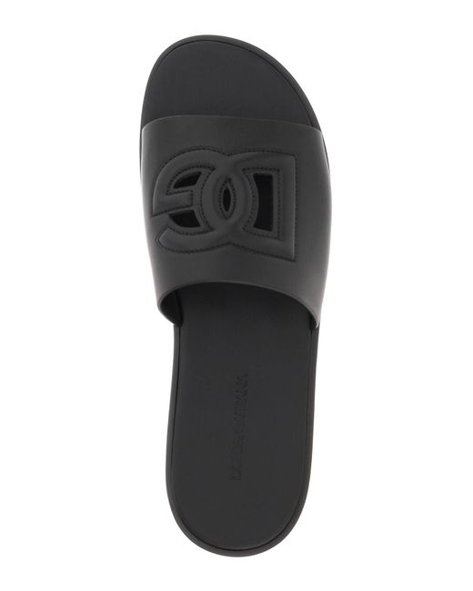 Dolce & Gabbana Leather Slides With Dg Cut Out in Black | Lyst