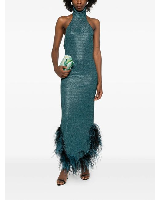 Oséree Lumière Plumage Halterneck Dress in Blue | Lyst UK