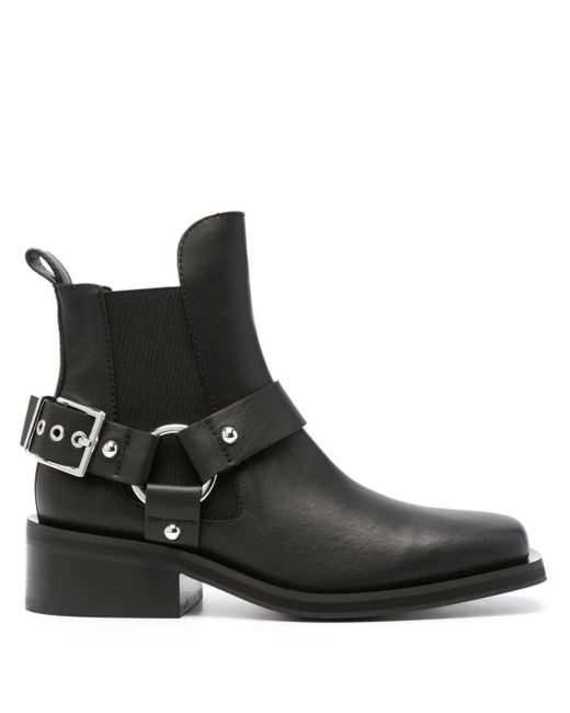 Ganni Low Cut Chelsea Boots With Square Toe And Decorative Buckle ...