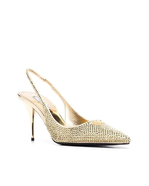 Prada Crystal Embellished Slingback Heels in Metallic | Lyst