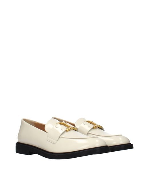 Chloé Eggshell Leather Loafers in White | Lyst UK