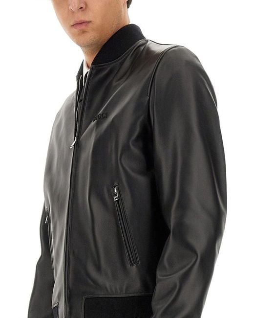 Gucci Leather Bomber Jacket in Black | Lyst UK