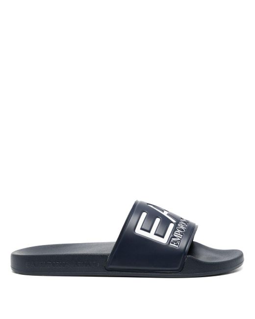 EA7 Logo Pool Slides in Blue for Men | Lyst