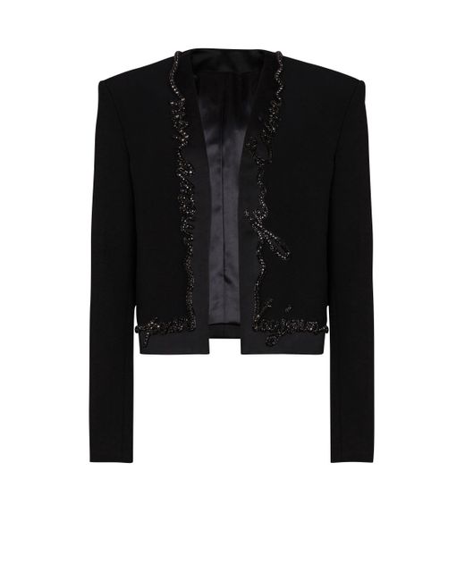 Balmain Cropped Crepe Jacket With "Love Letter" Embroidery in Black for ...