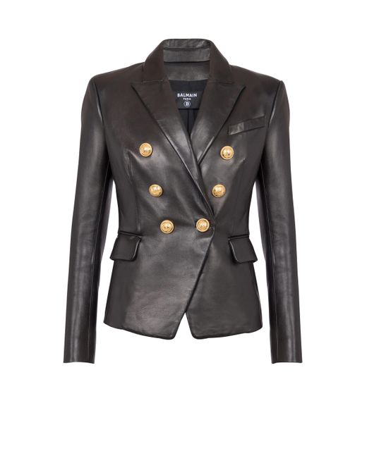 Balmain Classic 6-Button Leather Jacket in Black | Lyst