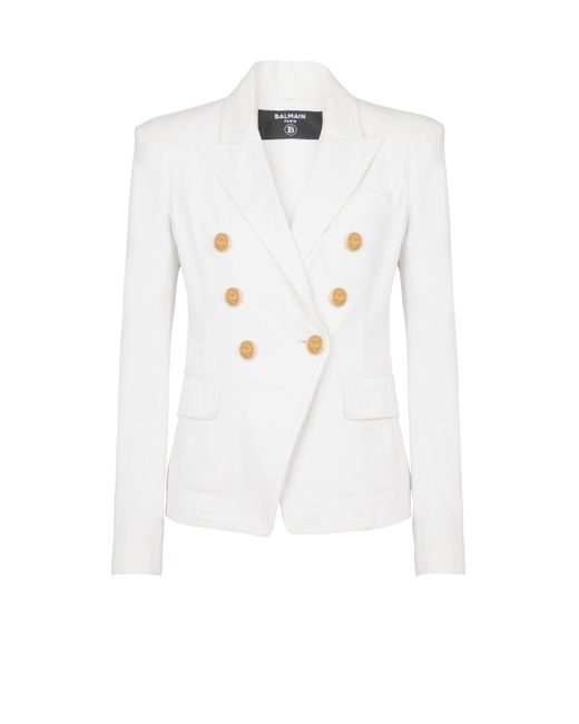 Balmain 6-Button Denim Jacket in White | Lyst