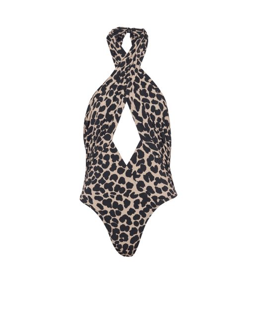 Balmain One-Piece Leopard Pattern Swimsuit in White | Lyst UK