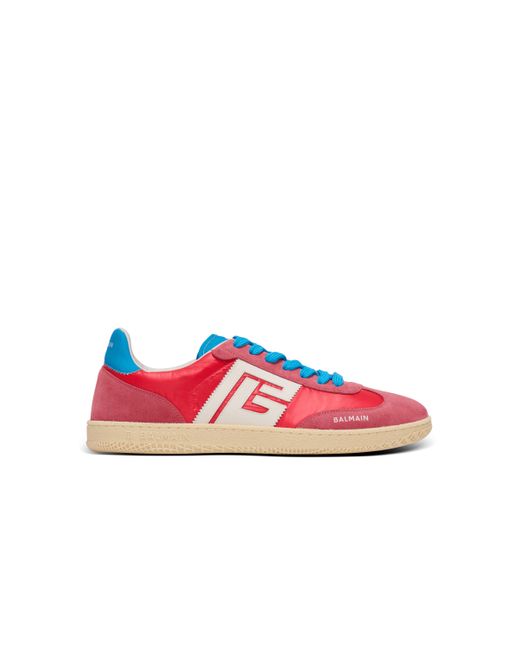 Balmain Swan Suede And Nylon Sneakers in Red for Men | Lyst UK