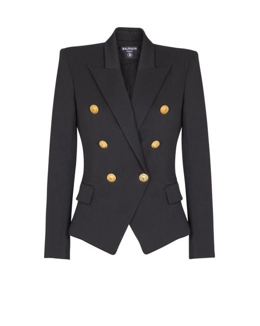 Balmain Grain De Poudre 6-Buttons Fitted Jacket in Blue | Lyst UK