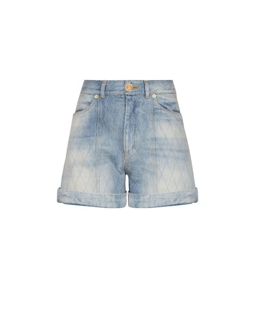Balmain Short Diamond Denim Shorts in Blue | Lyst UK