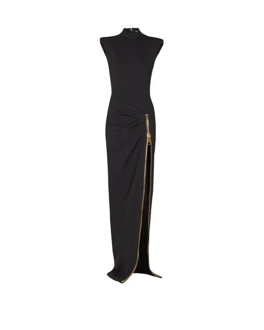 Balmain Long Jersey Dress With Leg Slit in Black | Lyst UK