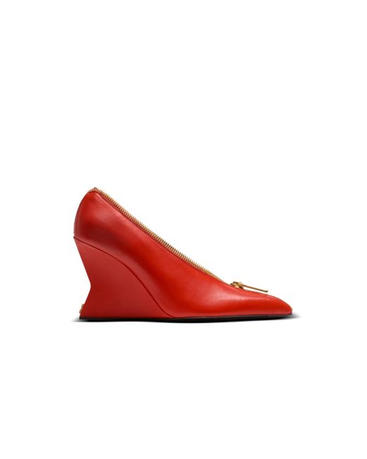 Balmain Zip Wedge Pumps in Red | Lyst UK