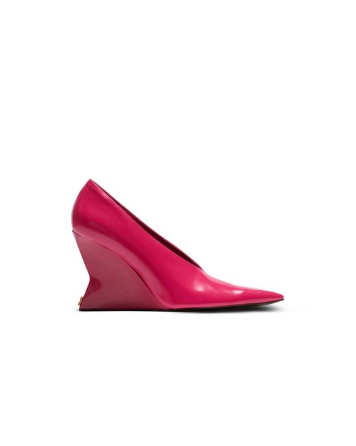 Balmain Shiny Lambskin Wedge Pumps in Pink | Lyst
