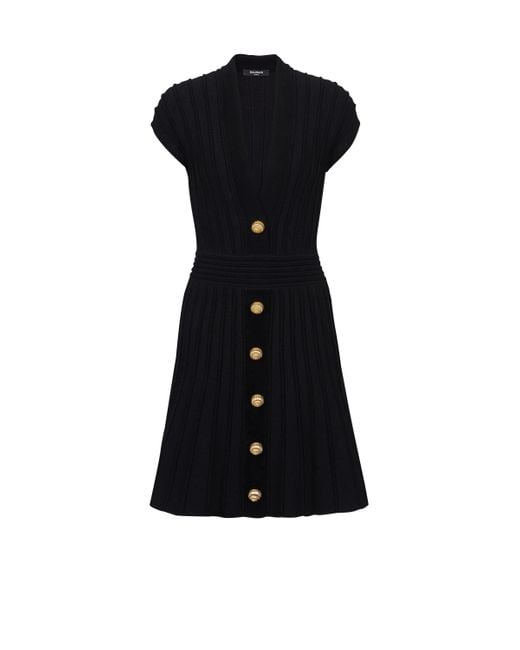 Balmain Short Velvet Dress With Buttons in Black | Lyst