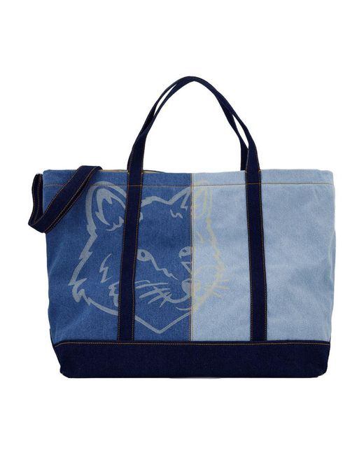 Maison Kitsuné Fox Head Weekender Shopper Bag in Blue | Lyst