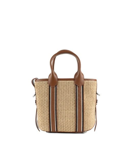 Hogan Small Raffia Script Shopping Bag With Leather Details in Brown | Lyst