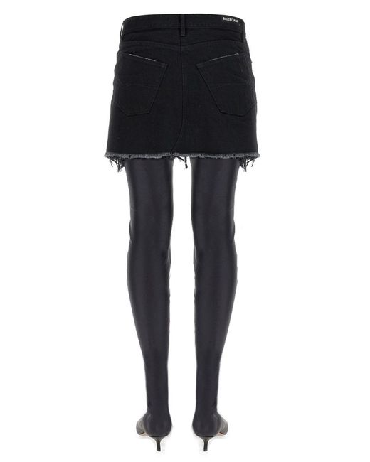 Balenciaga Japanese Denim Mini Cut-up Skirt in Black | Lyst