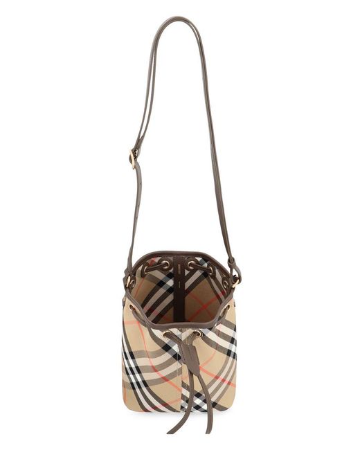 Burberry Iconic Check Mini Bucket Bag in Natural | Lyst UK