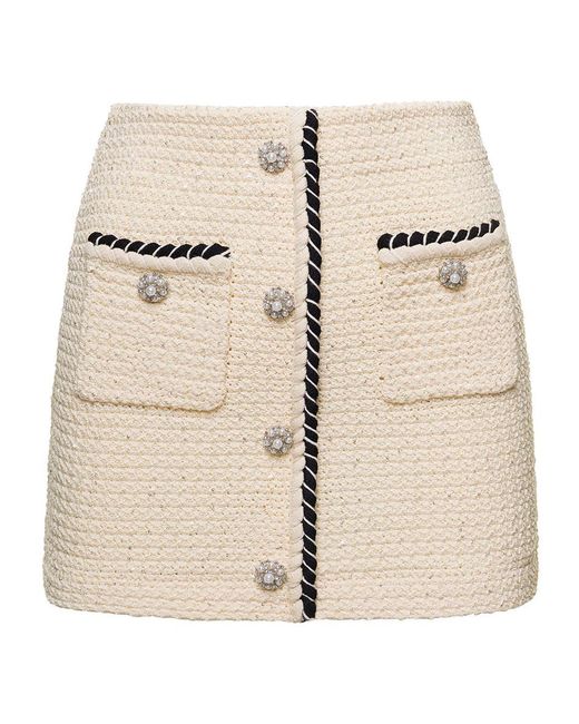 Self Portrait Cream Sequin Knitted Mini Skirt In Natural Lyst