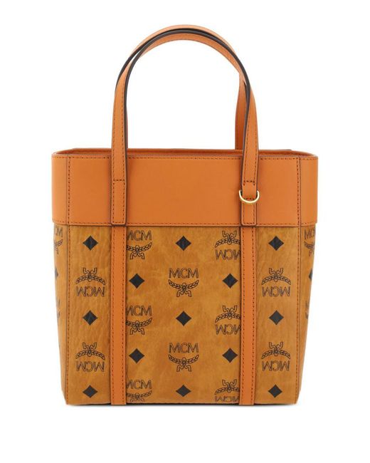MCM Logo-Print Canvas Tote Bag in Brown | Lyst