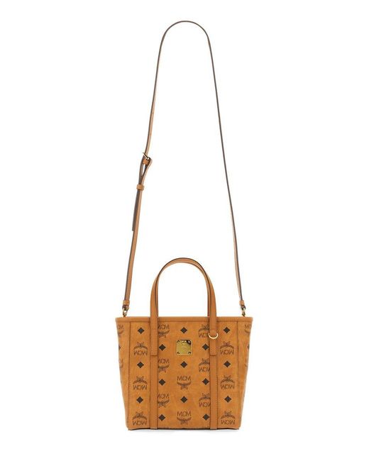 MCM Aren Mini Shopper Bag in Natural | Lyst