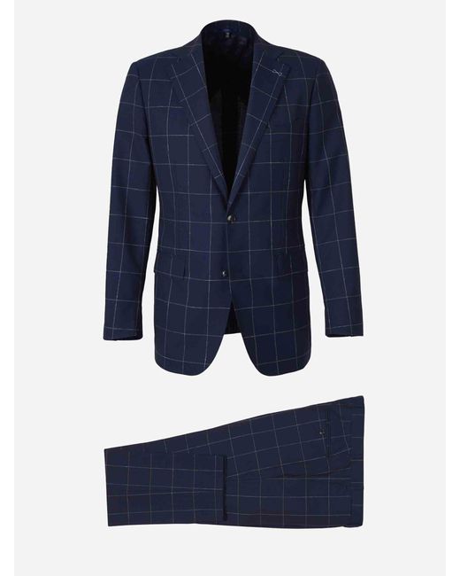 Atelier Munro Checkered Wool Suit in Blue for Men | Lyst