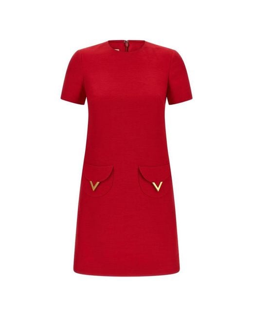 Valentino Garavani Vlogo Signature Wool And Silk Dress in Red | Lyst UK