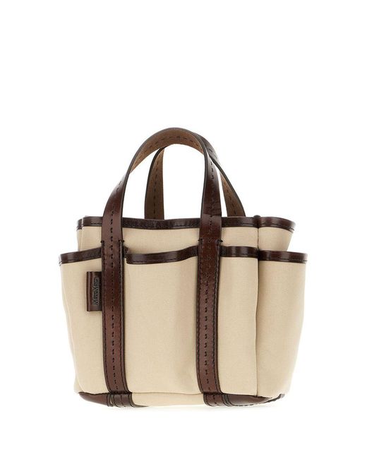 Max Mara Sand Canvas Mini Giardiniera Handbag in Natural | Lyst