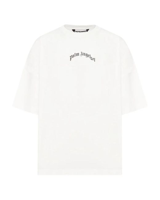Palm Angels Back Curved Logo Over Tee - Bl in White for Men | Lyst UK