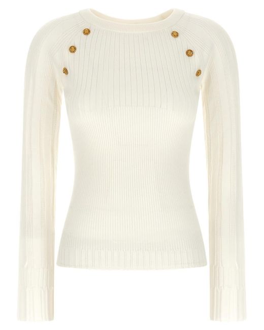 Balmain 3 Buttons Sweater in White | Lyst UK