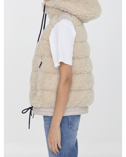 Moncler Padded Teddy Vest in Natural | Lyst