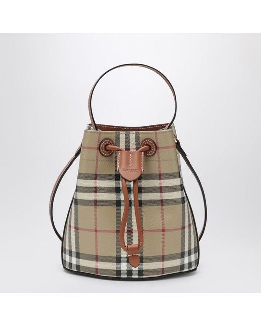 Burberry Mini Check Bucket Bag in Brown | Lyst UK