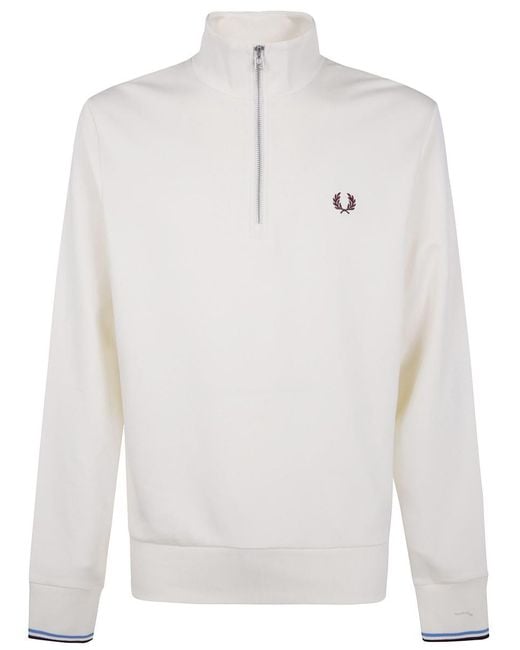 Fred Perry Half Zip Sweatshirt in White for Men | Lyst UK