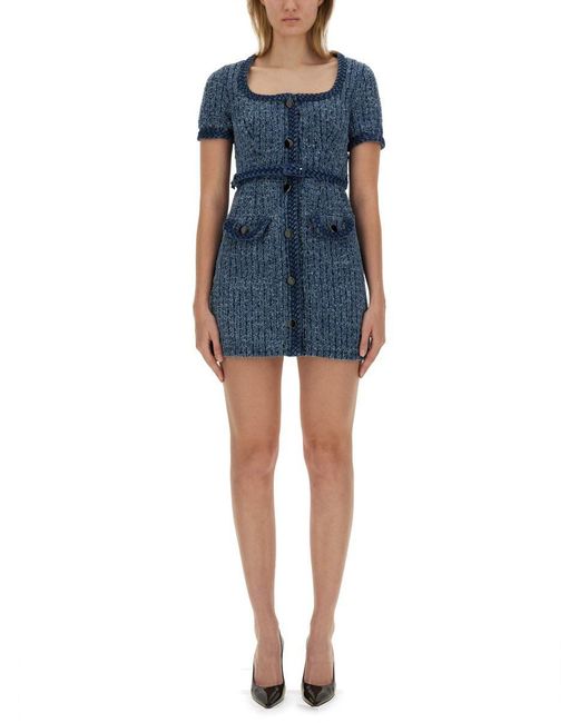Self-Portrait Mini Texture Dress in Blue | Lyst