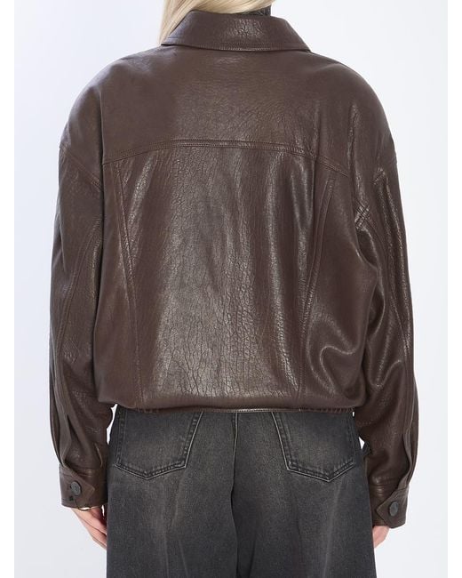 Saint Laurent Balloon Lambskin Leather Bomber Jacket in Brown | Lyst UK