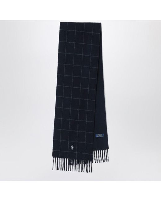 Polo Ralph Lauren Checked Scarf With Logo Embroidery in Blue for Men ...