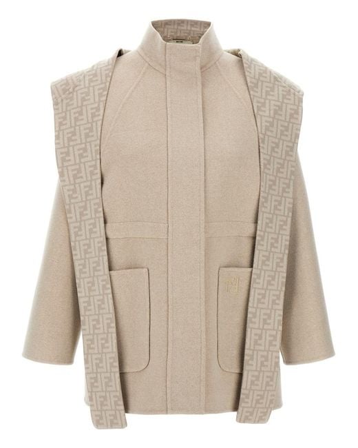 Fendi Ff Wool Parka in Natural | Lyst