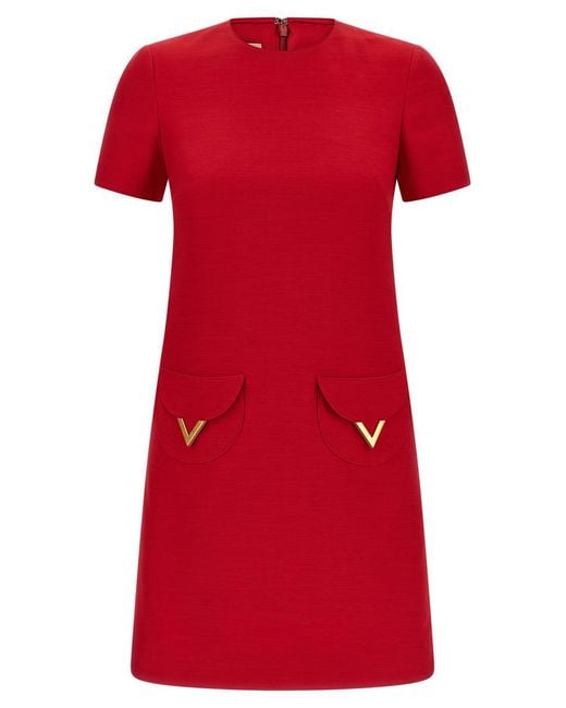 Valentino Garavani V Dress in Red | Lyst UK