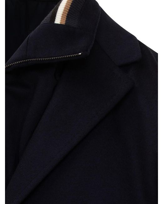 BOSS Wool Coat With Zip Detail in Blue for Men | Lyst
