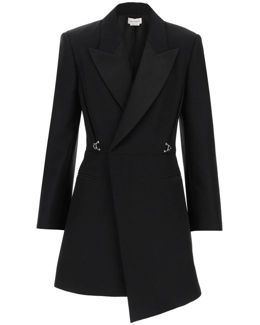 Alexander Mcqueen Wool Barathea Tuxedo Mini Dress In Black Lyst Canada